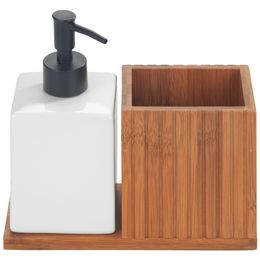Wenko Sp&uuml;lmittelspender "Modell Mera", braun, Dosierspender, mit Utensilienhalter, Keramik & ger&auml;ucherter Bambus, Landhaus-Stil