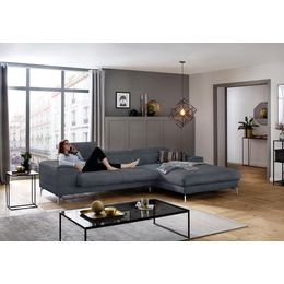 Ecksofa W.Schillig, B:303cm H:70cm T:193cm, blau, Chenille-Flachgewebe R66 (85% Polyester, 15% Nylon), Wohnzimmer, Sofas, "piedroo, Designsofa mit