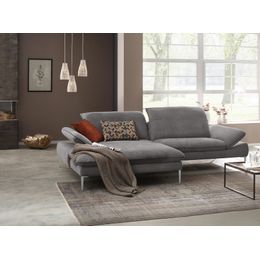 Ecksofa W.Schillig, B:294cm H:87cm T:185cm, grau, Chenille-Flachgewebe R66 (85% Polyester, 15% Nylon);Longlife Xtra-Leder Z59: Glattleder mit