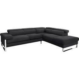 Ecksofa W.Schillig, B:281cm H:71cm T:230cm, schwarz, Flachgewebe S22 (100% Polyester);Stoff S37 (100% Polyester);Longlife Xtra-Leder Z59: Glattleder