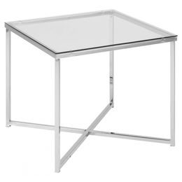 Couchtisch ACTONA GROUP, B:50cm H:45cm T:50cm, transparent, Wohnzimmer, Tische, "Cross", Beistelltisch, gehärtetem Klarglas, Stahlgestell, B: 50 cm