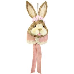 I.GE.A. Dekofigur "Tierfigur Bast-Hasenkopf Hase Osterhasen Deko Ostern Osterdeko", B/H/T: 16cm x 60cm, rosa, Wohnzimmer, Dekofiguren, Türdeko