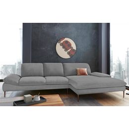Ecksofa W.Schillig, B:340cm H:87cm T:185cm, grau, Chenille-Flachgewebe R66 (85% Polyester, 15% Nylon);Longlife Xtra-Leder Z59: Glattleder mit