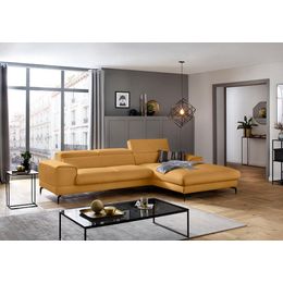 Ecksofa W.Schillig, B:303cm H:70cm T:193cm, gelb, Longlife Xtra-Leder Z69: Das feinnarbige, gedeckte Softleder Z69 besticht durch seine