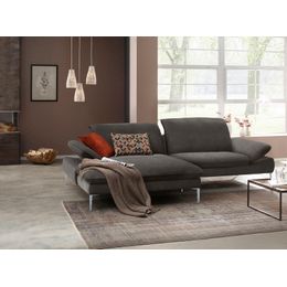 Ecksofa W.Schillig, B:294cm H:87cm T:185cm, grau, Chenille-Flachgewebe R66 (85% Polyester, 15% Nylon);Longlife Xtra-Leder Z59: Glattleder mit