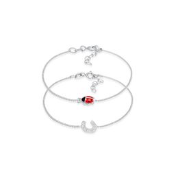Elli Mädchen Armband Set "Kinder Marienkäfer Hufeisen Glück (2 tlg) 925 Sterling Silber", 14cm, ohne Stein, Silber 925 (Sterlingsilber), silber,
