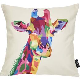 Dekokissen done., B:45cm L:45cm, bunt, Polyester, Dekokissen_Sitzkissen_Kissenhüllen, "Velour Print Giraffe", Beidseitig bedruckte Kissenhülle,