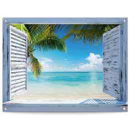 Poster Reinders, B:80cm H:60cm T:0,1cm, blau, Leinwand, Bilder, "Strandfenster", Outdoor f&uuml;r Garten oder Balkon