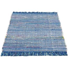 Teppich ANDIAMO, B:60cm H:8mm L:120cm, blau, Baumwolle, Wohnzimmer, Teppiche, "Frida", Handweb Teppich, Fleckerl, reine Baumwolle, handgewebt, mit