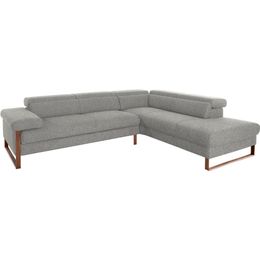 Ecksofa W.Schillig, B:281cm H:71cm T:230cm, grau, Flachgewebe S22 (100% Polyester);Stoff S37 (100% Polyester);Longlife Xtra-Leder Z59: Glattleder mit