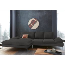 Ecksofa W.Schillig, B:310cm H:87cm T:185cm, grau, Chenille-Flachgewebe R66 (85% Polyester, 15% Nylon);Longlife Xtra-Leder Z59: Glattleder mit