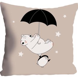 Dekokissen queence, B:40cm L:40cm, beige, Baumwolle, Dekokissen_Sitzkissen_Kissenh&uuml;llen, "Eisb&auml;r & Pinguin", Kissenh&uuml;lle ohne F&uuml;llung, 1 St&uuml;ck