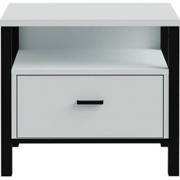 Nachtkommode FORTE, B:54,8cm H:48,7cm T:40,2cm, grau, Dekorfolie, Spanplatte, Sideboards, "High Rock", mit schwarzem Metallgriff
