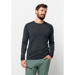 Langarmshirt Jack Wolfskin "KAMMWEG L/S M", Herren, Gr. S (48), grau (phantom), OBERSTOFF 50% WOLLE (MERINO), 50% POLYESTER, Langarm, Shirts