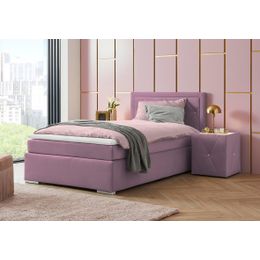 Boxbett LEONIQUE "Alfie, Bestseller, wahlweise mit Bettkasten", rosa (rose), L:206cm, Bezug Bett: Samtvelours (100% Polyester), Bezug der Spiegelfläche Matratzendrell aus 100% Polyester. Topperbezug abnehmbar und waschbar bis 30º C, aus 100% Polyester, Komplettbetten, Boxspringbett, mit Straßsteinen im Kopfteil, H2, H3 und H4 wählbar, Topseller