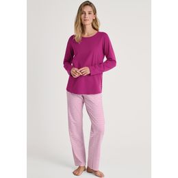 Schlafanzug Calida "Marine Dreams", Damen, Gr. L (48/50), orchid flower, Obermaterial: 100% Baumwolle, casual, bequem lang, Rundhals, Langarm, Homewear-Sets, Bequeme Schnittform