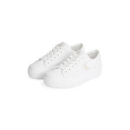 Plateausneaker Calvin Klein Jeans "VULC FLATFORM LOW CV MG", Damen, Gr. 42, weiß, Textil, Sportlich, Schuhe, Schnürschuh, Freizeitschuh, Halbschuh mit seitlichem Logo