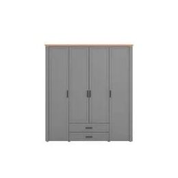 Kleiderschrank Home Affaire "Valencia, komplette Innenausstattung und 2 Schubladen, 190cm breit", grau (grau matt), B:190cm H:210cm T:58cm, MDF, Spanplatte, Schränke, Schlafzimmerschrank mit Landhaus Kasettenoptik und schwarzen Griffen