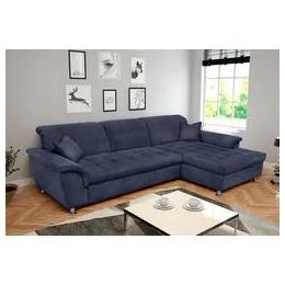 Ecksofa DOMO collection "Franzi Steppung im Sitzbereich B7T/H: 278/162/80 cm, L-Form", blau (marine), B:278cm H:80cm T:171cm, Flachgewebe (100% Polyester), Chenille (100% Polyester), Sofas, wahlweise mit Bettfunktion, Bettkasten und Kopfteilverstellung