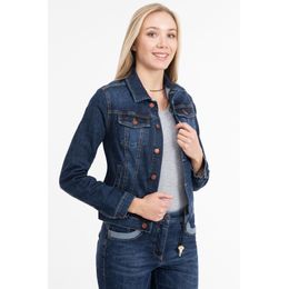 Jeansjacke Recover Pants "Chic", Damen, Gr. 42, blau (denim blau), 97% Baumwolle;3% Elasthan, unifarben, casual, regular fit normal, Langarm, Jacken, mit dekorativen Brusttaschen