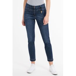 Slim-fit-Jeans Recover Pants "Wiebke", Damen, Gr. 44, Normalgrößen, blau (denim blau), 97% Baumwolle;3% Elasthan, unifarben, casual, slim fit knöchellang, Jeans, mit Stickerei auf den Gesäßtaschen