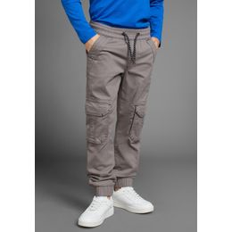 Cargohose Kidsworld "bequeme Schlupfform mit Stretch", Jungen, Gr. 128, N-Gr, grau, Web, Obermaterial: 98% Baumwolle, 2% Elasthan, Basic, Basic, Hosen, für Jungen