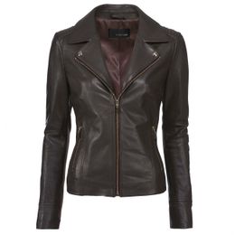 Studio AR Biker-Lederjacke, 38/40 - Schokobraun, Damen, aus Leder