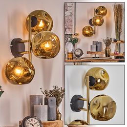 hofstein Ripoll Wandleuchte Glas 15 cm Gold, Schwarz, 3-flammig