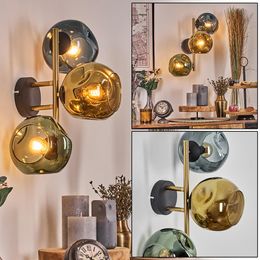 hofstein Ripoll Wandleuchte Glas 15 cm Gold, Schwarz, 3-flammig