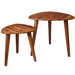 KADIMA DESIGN Rustikales Sheesham Holz Beistelltisch Set, 2 Stück, Landhausstil, stabil