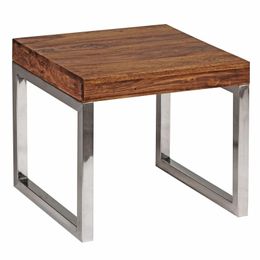 KADIMA DESIGN Quadratischer Couchtisch: Massivholz, Metallgestell, 60x40x60 cm, Sheesham-Massivholz, pflegeleicht.