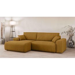 Ecksofa Home Affaire "Santenay mit Bettfunktion und Bettkasten, Ma&szlig;e: B/T/H 266/164/90 cm", gelb, B:266cm H:90cm T:164cm, 100% Polyester, Sofas, Ecksofa, L-Form mit Wellenfederung, Schlaffl&auml;che: 140x213 cm, auch in Cord