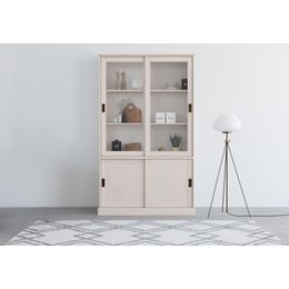 Vitrine Home Affaire "Schröder", weiß, B:114cm H:190cm T:40cm, Massivholz, MDF, Schränke, mit 2+2 Schiebetüren, aus massivem Kiefernholz, Breite 114 cm