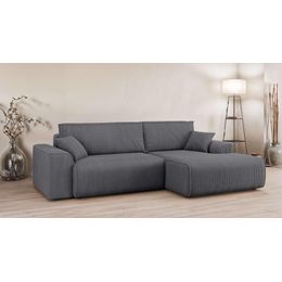 Ecksofa Home Affaire "Santenay mit Bettfunktion und Bettkasten, Ma&szlig;e: B/T/H 266/164/90 cm", grau, B:266cm H:90cm T:164cm, 100% Polyester, Sofas, Ecksofa, L-Form mit Wellenfederung, Schlaffl&auml;che: 140x213 cm, auch in Cord
