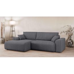 Ecksofa Home Affaire "Santenay mit Bettfunktion und Bettkasten, Ma&szlig;e: B/T/H 266/164/90 cm", grau, B:266cm H:90cm T:164cm, 100% Polyester, Sofas, Ecksofa, L-Form mit Wellenfederung, Schlaffl&auml;che: 140x213 cm, auch in Cord