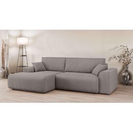 Ecksofa Home Affaire "Santenay mit Bettfunktion und Bettkasten, Ma&szlig;e: B/T/H 266/164/90 cm", grau (taupe), B:266cm H:90cm T:164cm, 100% Polyester, Sofas, Ecksofa, L-Form mit Wellenfederung, Schlaffl&auml;che: 140x213 cm, auch in Cord