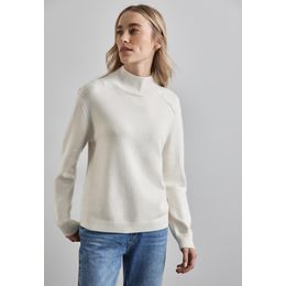 Strickpullover Street One, Damen, Gr. 34, beige (soft beige), Stoff, 30% Polyester, 29% Polyacryl, 21% Viskose, 20% Nylon, unifarben, casual, gerade normal, Rundhals, Langarm Bündchen, Pullover, mit Knopf Details