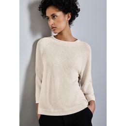 3/4 Arm-Pullover Street One, Damen, Gr. 46, beige (smooth sand beige), Strick, Obermaterial: 78% Polyester, 17% Viskose, 5% Elasthan, unifarben, casual, regular fit taillenbedeckt, U-Boot-Ausschnitt, 3/4-Ärmel Bündchen, Pullover, mit U-Boot Ausschnitt