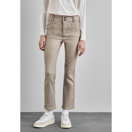 Bootcuthose Street One, Damen, Gr. 42, Länge 28, beige (driftwood beige), Stoff, 79% Viskose, 18% Nylon, 3% Elasthan, unifarben, casual, normal normal, Hosen, in Leder-Optik