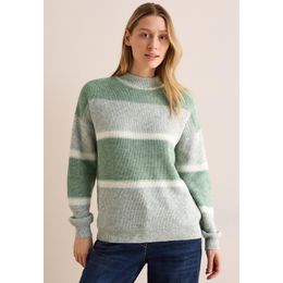 Strickpullover Cecil, Damen, Gr. L (42), grün (glaced grün melange), Web, 65% Baumwolle, 28% Polyacryl, 5% Viskose, 2% Metallpolyester, gestreift, casual, gerade normal, hoch geschlossener Ausschnitt, Langarm Bündchen, Pullover, im soften Baumwoll-Mix