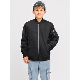 Jack & Jones Bomberjacke JACK & JONES JUNIOR "JJOCEAN BOMBER JNR", Jungen, Gr. 128, schwarz, Web, Obermaterial: 100% Polyester, unifarben, modisch, regular fit, Langarm, Jacken