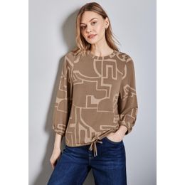 Rundhalspullover Street One, Damen, Gr. 38, sheer beige, Strick, Obermaterial: 63% Polyester, 34% Viskose, 3% Elasthan, bedruckt, casual, regular fit taillenbedeckt, Rundhals, 3/4-Ärmel elastischer Bund, Pullover, mit All-Over Print