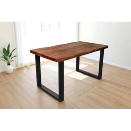 Esstisch Baumkante 160 x 85 cm Mangoholz Honig U-Gestell schwarz CALI