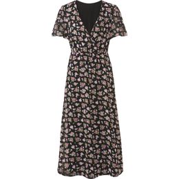 CR&Eacute;ATION L Damen Blumenkleid in Georgette-Qualit&auml;t schwarz-wei&szlig;-gemustert Gr&ouml;&szlig;e 20