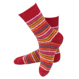 Hirsch Natur Regenbogen-Ringelsocke, 38/39 - Rot, unisex, aus Schurwolle
