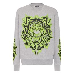 Plein Sport Sweatshirt 'Thunder Tiger' Herren Gr&ouml;&szlig;e 4XL hellgrau / limette / schwarz