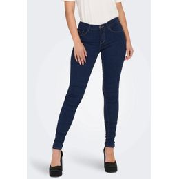 Skinny-fit-Jeans Only "ONLRAIN LIFE REG SKINNY DNM", Damen, Gr. XS (34), Länge 34, blau (dunkelblau denim), Denim/Jeans, Obermaterial: 53% Viskose (LENZING ECOVERO), 29% Baumwolle, 17% Polyester, 1% Elasthan, unifarben, casual, skinny fit, Jeans