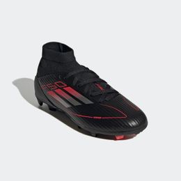 Fußballschuh adidas Performance "F50 LEAGUE MID FG/MG KIDS", Gr. 34, core schwarz, iron metallic, lucid rot, Synthetik, sportlich, Schuhe