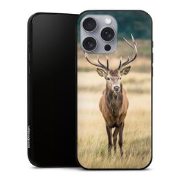 DeinDesign iPhone 16 Pro Max Handy Slim Case extra d&uuml;nn Silikon Handyh&uuml;lle schwarz H&uuml;lle Forrest Deer Meadow Silikon Slim Case