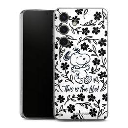 DeinDesign Galaxy S25 Handy Silikon H&uuml;lle Case transparent Handyh&uuml;lle Peanuts Flowers Snoopy Silikon Case